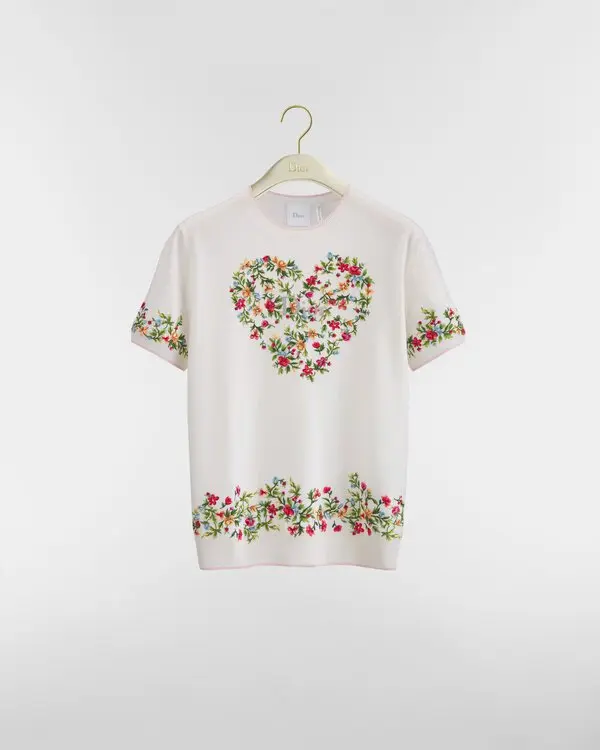 Dior Fitted T-Shirt - White Cotton Jersey With Green Dior Clover